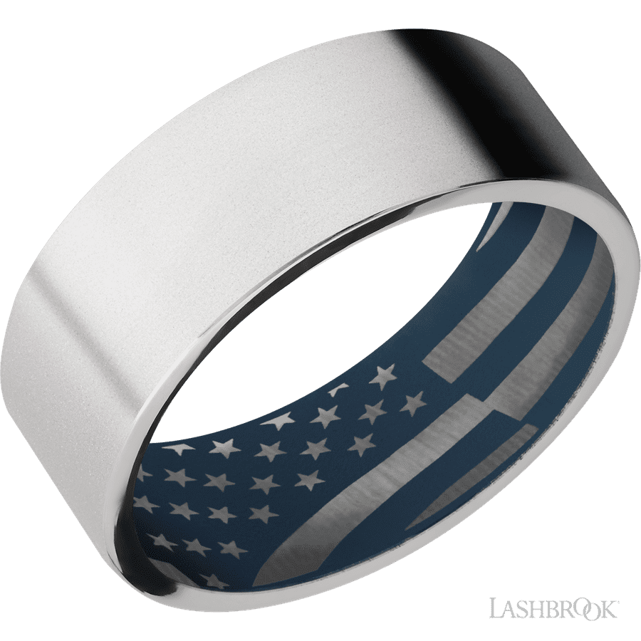 8 mm wide Flat Cobalt Chrome band featuring a Navy Blue sleeve ...